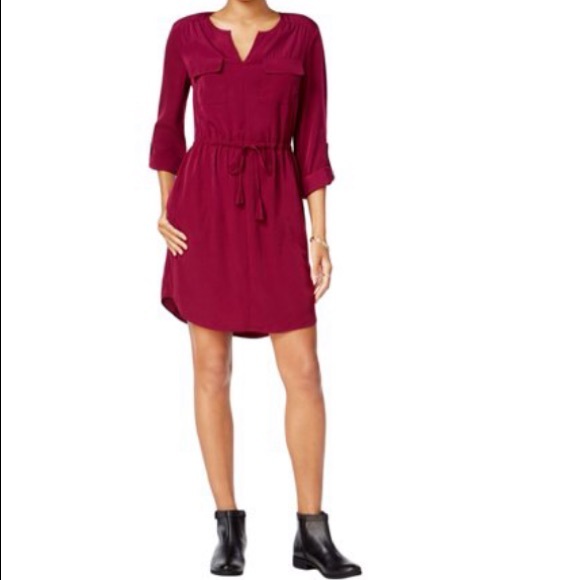 Nordstrom | Dresses | Burgundy Red Utility Mini Dress Shirt Front ...